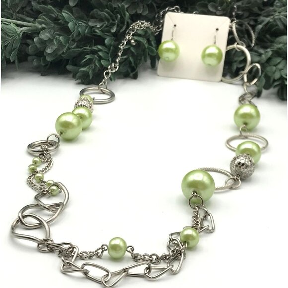 Vintage | Jewelry | Vintage Style Jewelry Set Green Faux Pearl And ...